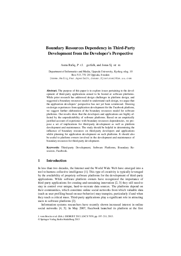 Pdf Boundary Resources Dependency In Third Party Development From The Developers Perspective