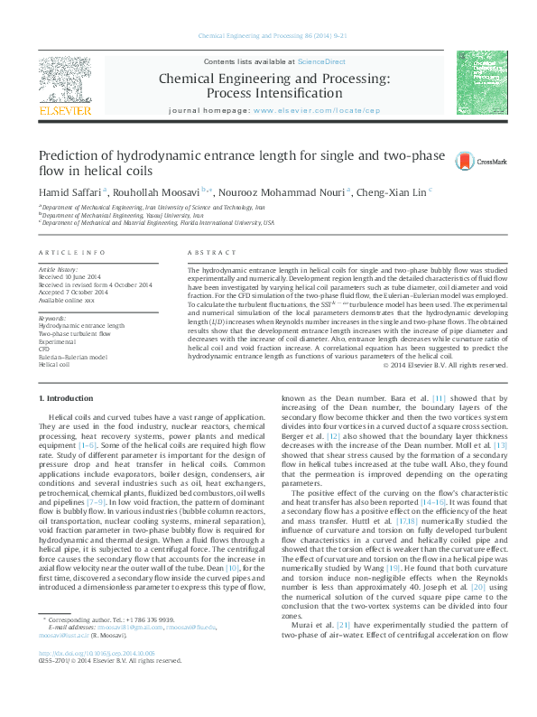 (PDF) Prediction of hydrodynamic entrance length for single and two ...