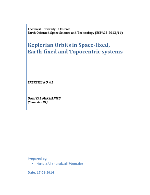 Pdf Keplerian Orbits In Space Fixed Earth Fixed And Topocentric System