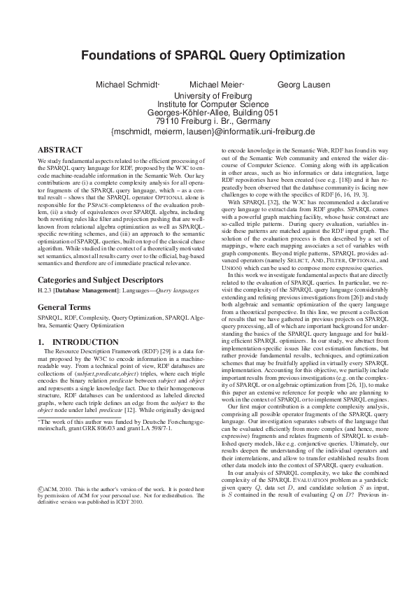 (PDF) Foundations of SPARQL Query Optimization