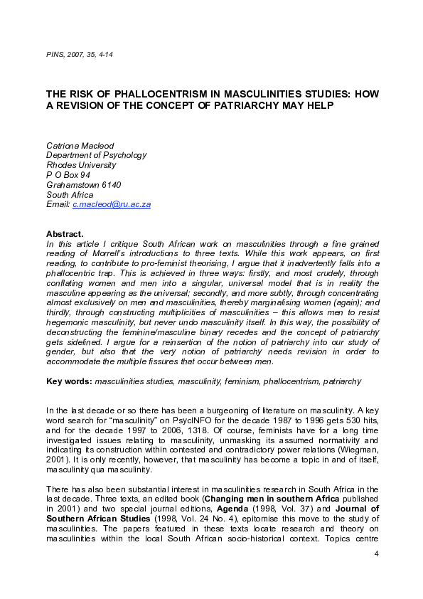 (PDF) The risk of phallocentrism in masculinities studies: how a ...