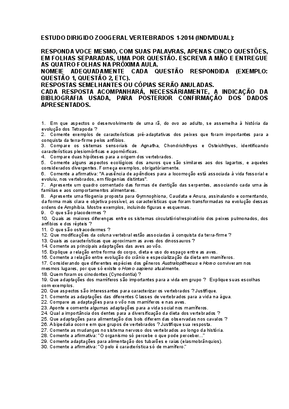 (DOC) estudo dirigido zoogeral 1 2014 | Jessica Capel - Academia.edu