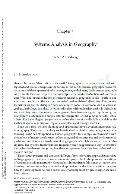 (PDF) Systems Analysis in Geography