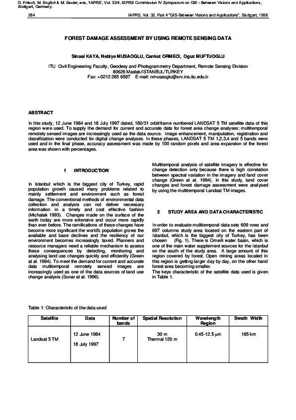 (PDF) FOREST DAMAGE ASSESSMENT BY USING REMOTE SENSING DATA