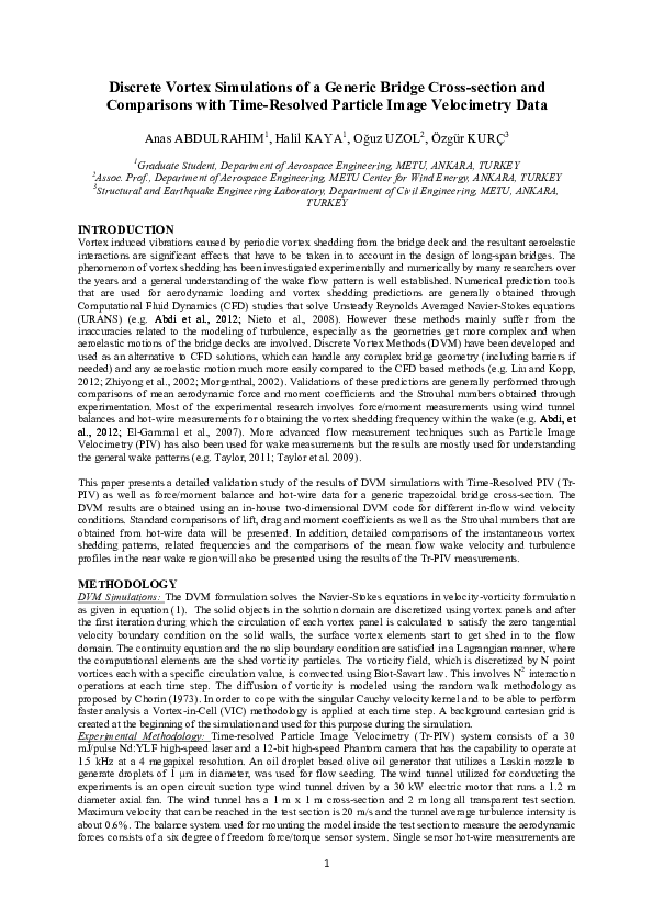 (PDF) Discrete Vortex Simulations of a Generic Bridge Cross-section and Comparisons with Time ...