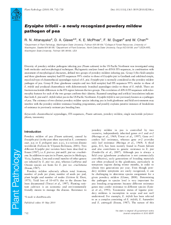 (PDF) Erysiphe trifolii- a newly recognized powdery mildew pathogen of ...