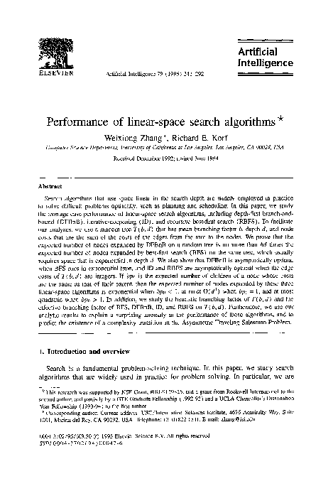 Pdf Performance Of Linear Space Search Algorithms