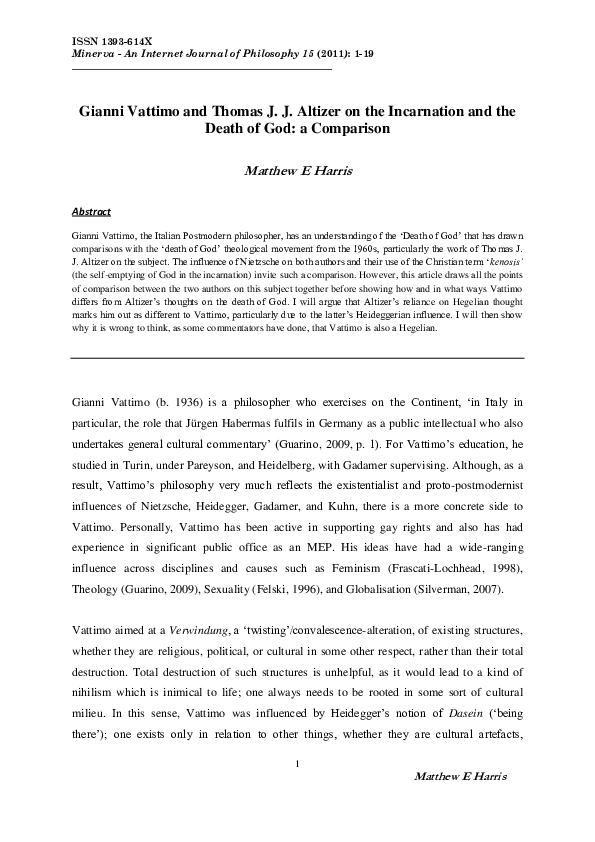 (PDF) Gianni Vattimo and Thomas J. J. Altizer on the Incarnation and ...