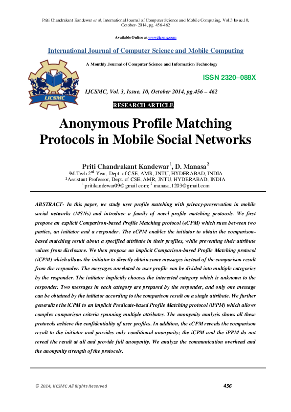 Pdf Anonymous Profile Matching Protocols In Mobile Social Networks