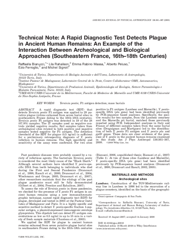 (PDF) Technical note: A rapid diagnostic test detects plague in ancient ...