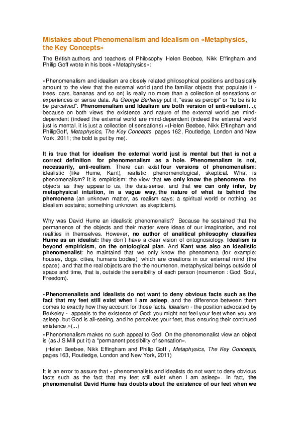 (DOC) Mistakes about Phenomenalism and Idealism on «Metaphysics, the ...