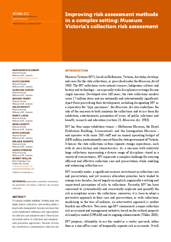 (PDF) Improving risk assessment methods in a complex setting: Museum ...