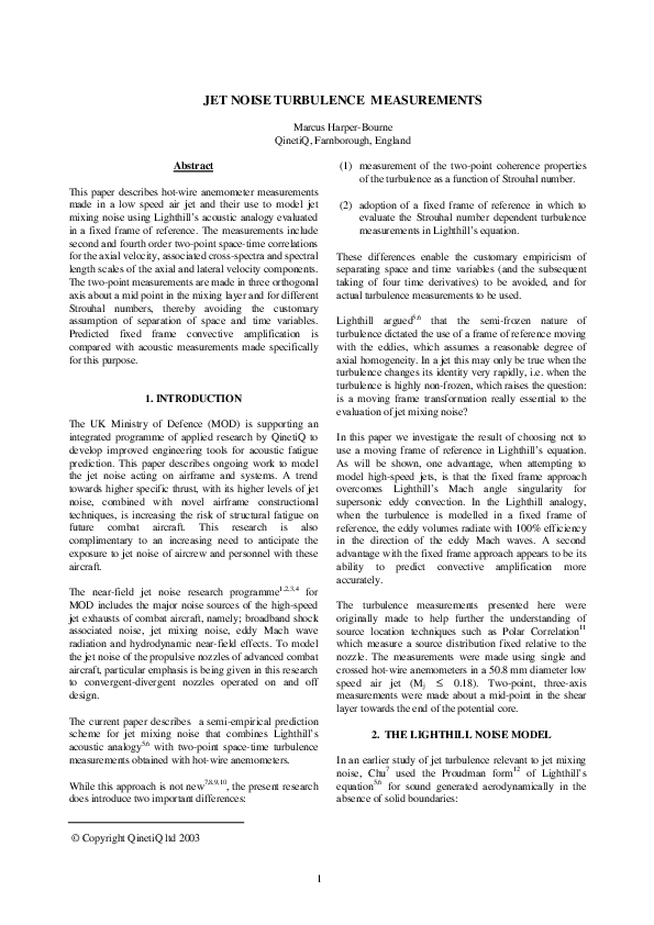 (PDF) Jet Noise Turbulence Measurements