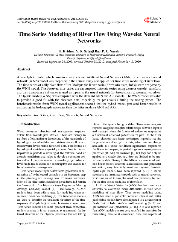 Pdf Time Series Modeling Of River Flow Using Wavelet Neural Networks