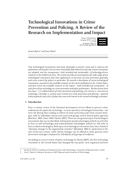 (PDF) Technological Innovations in Crime Prevention and Policing. A ...