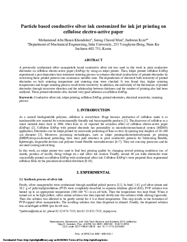 (PDF) Particle based conductive silver ink customized for ink jet ...
