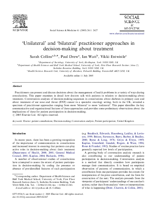 Unilateral’ and ‘bilateral’ practitioner approaches in decision-making ...