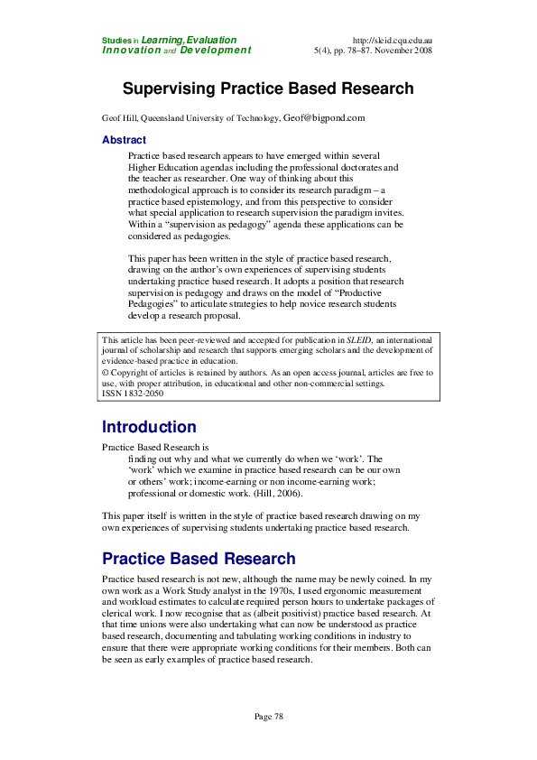 (PDF) Supervising Practice Based Research