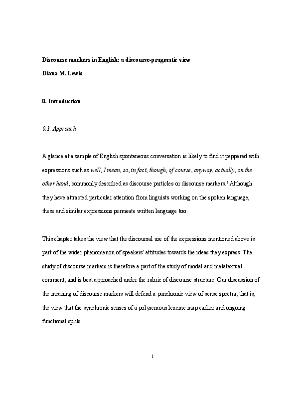 (DOC) Discourse markers in English: a discourse-pragmatic view