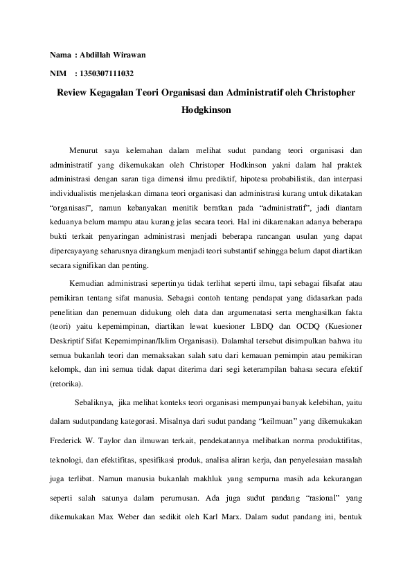 (DOC) Review Kegagalan Teori Organisasi dan Administratif oleh ...