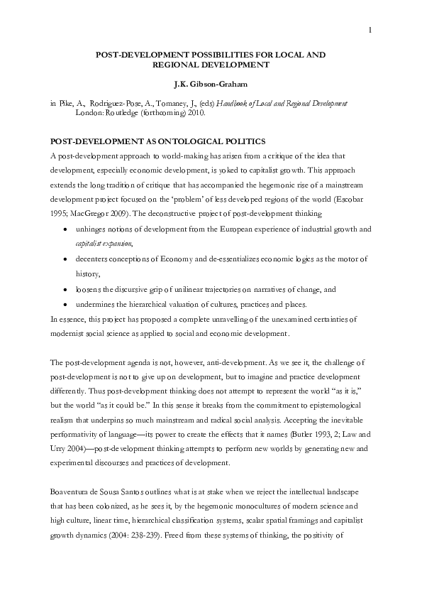 (PDF) Post-Development Approaches to Regional Growth Critique