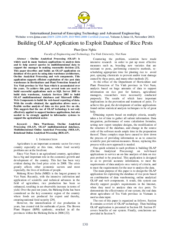 (PDF) Building OLAP Application to Exploit Database of Rice Pests
