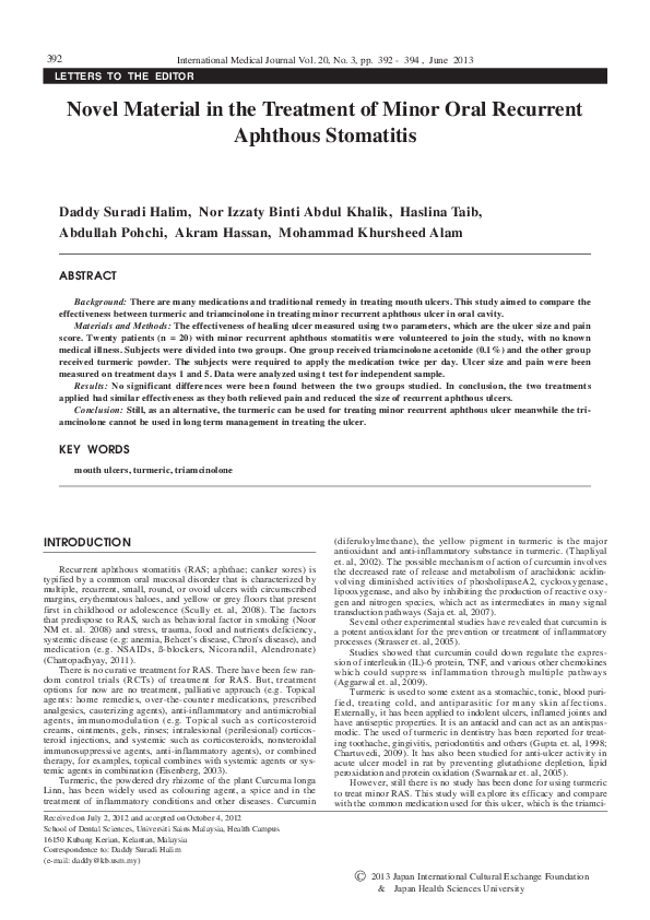 (PDF) Novel Material in the Treatment of Minor Oral Recurrent Aphthous ...