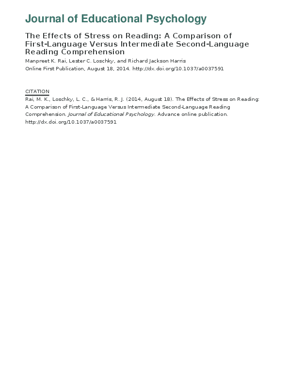 (PDF) The effects of stress on reading: A comparison of first language ...