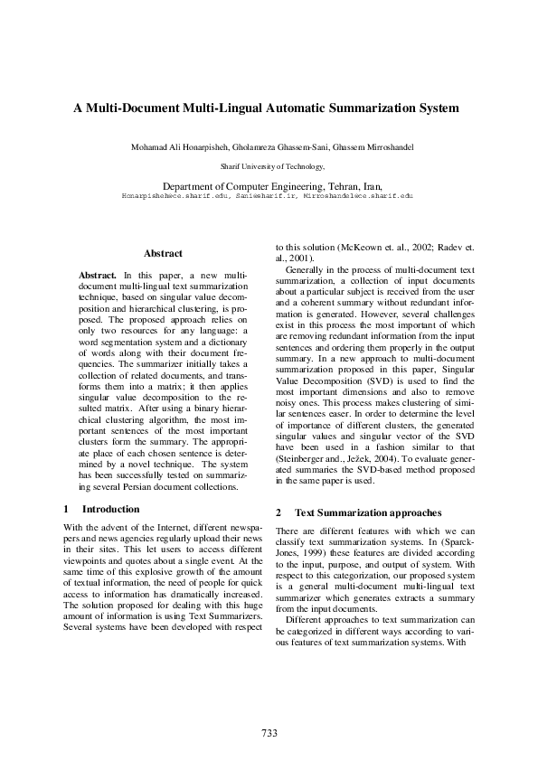 (PDF) A Multi-Document Multi-Lingual Automatic Summarization System