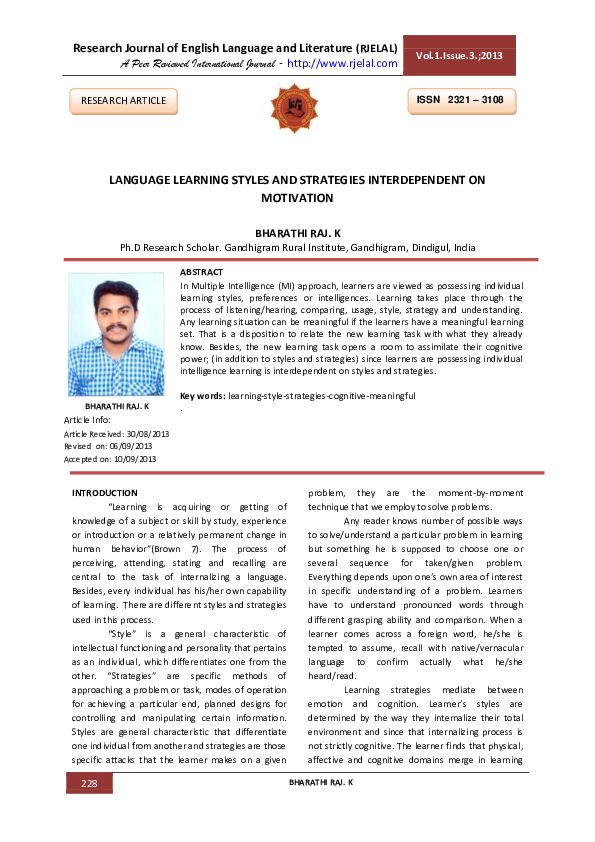 (PDF) LANGUAGE LEARNING STYLES AND STRATEGIES INTERDEPENDENT ON MOTIVATION