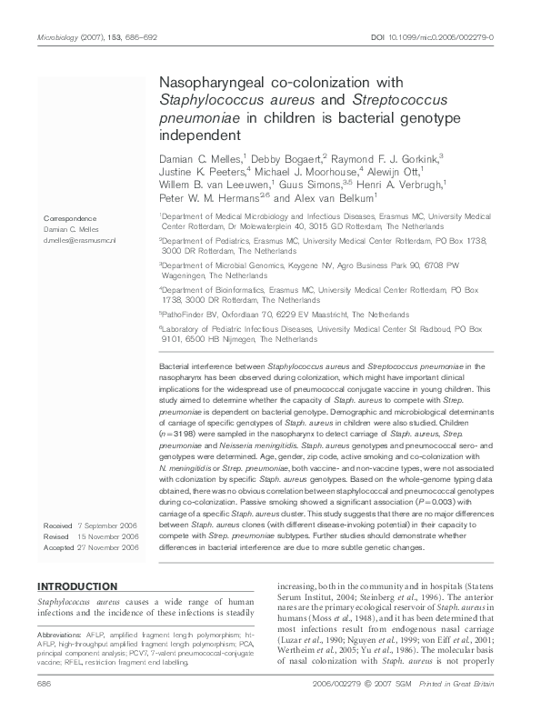 (PDF) Nasopharyngeal co-colonization with Staphylococcus aureus and Streptococcus pneumoniae in ...