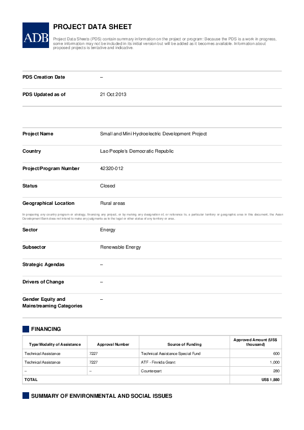 (PDF) PROJECT DATA SHEET Type/Modality of Assistance Approval Number ...