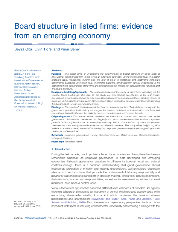 (PDF) Board structure in listed firms: evidence from an emerging economy