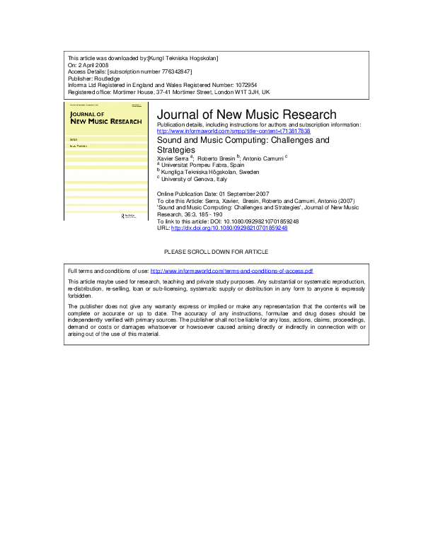 (PDF) Sound and music computing: Challenges and strategies