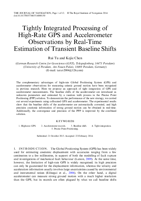 (PDF) Tightly Integrated Processing of High-Rate GPS and Accelerometer Observations by Real-Time ...
