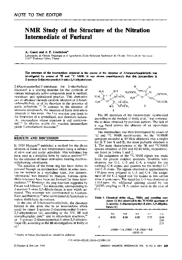 (PDF) NMR study of the structure of the nitration intermediate of furfural