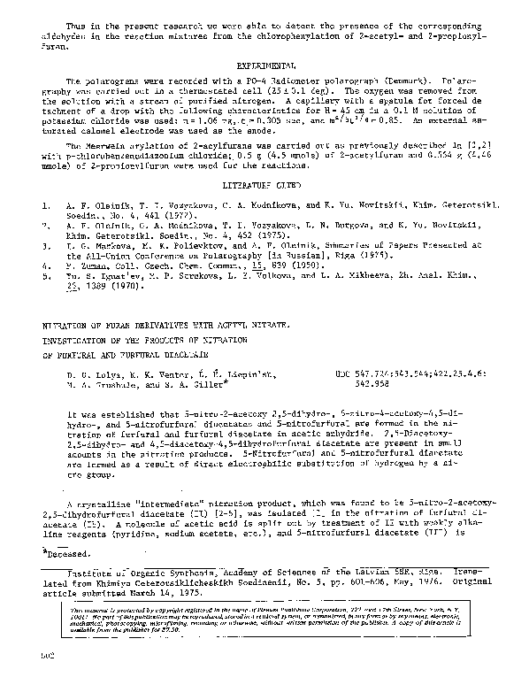 (PDF) Nitration of furan derivatives