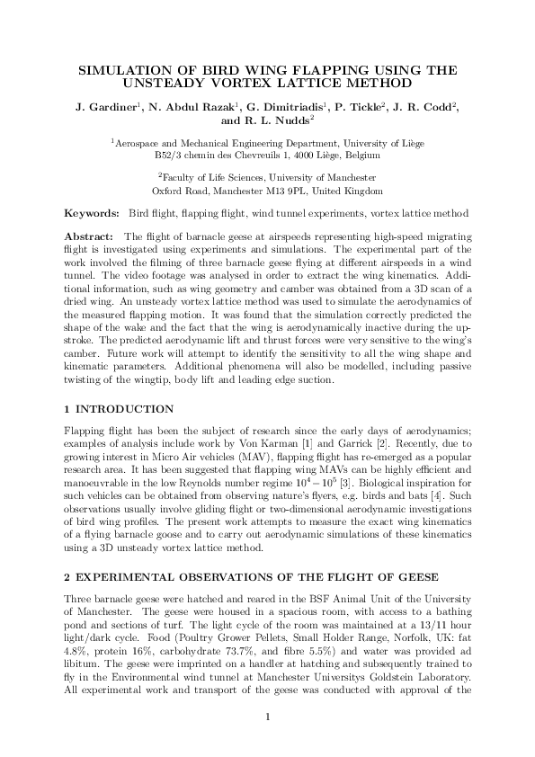 Pdf Simulation Of Bird Wing Flapping Using The Unsteady Vortex