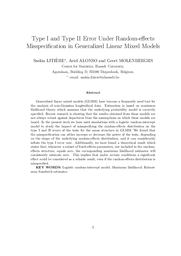 Pdf Type I And Type Ii Error Under Random Effects Misspecification In Generalized Linear Mixed