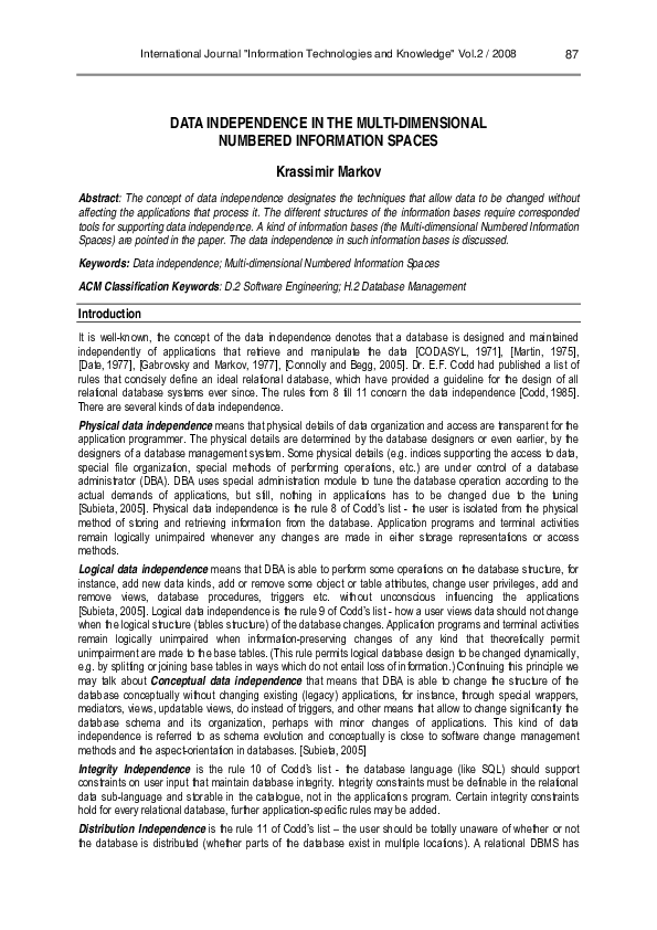 (PDF) DATA INDEPENDENCE IN THE MULTIDIMENSIONAL NUMBERED INFORMATION SPACES