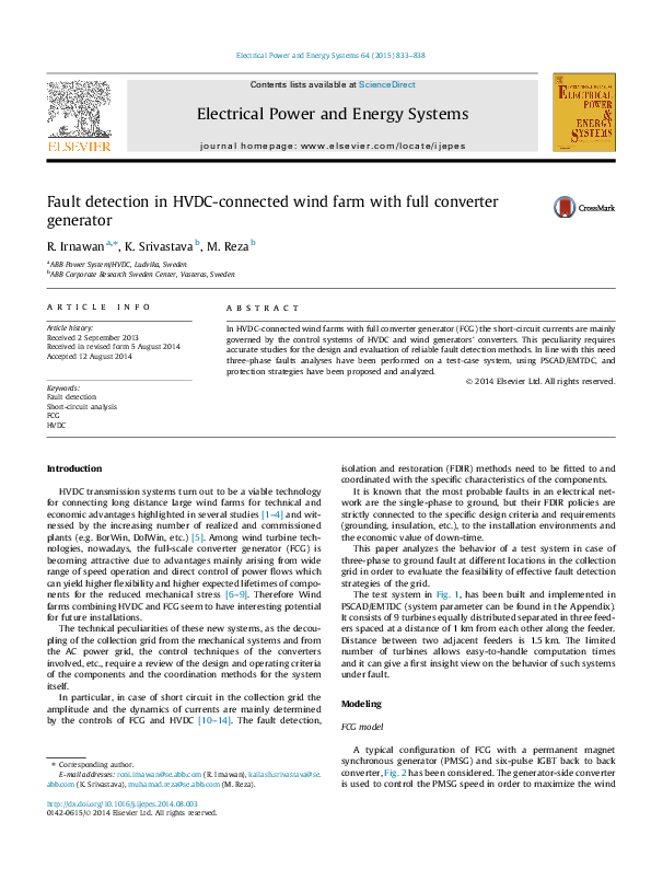 (PDF) Fault detection in HVDC-connected wind farm with full converter ...