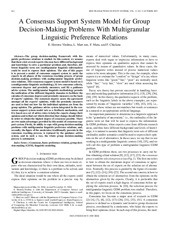 Pdf A Consensus Support System Model For Group Decision Making Problems With Multigranular