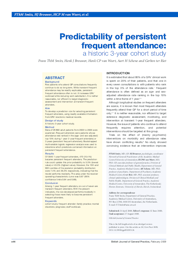 (PDF) Predictability of persistent frequent attendance:a historic 3 ...