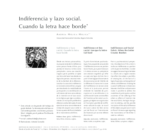 (PDF) Indiferencia y lazo social. Cuando la letra hace borde