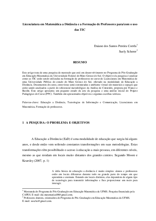 (PDF) Licenciatura em Matemática a Distância e a Formação de ...