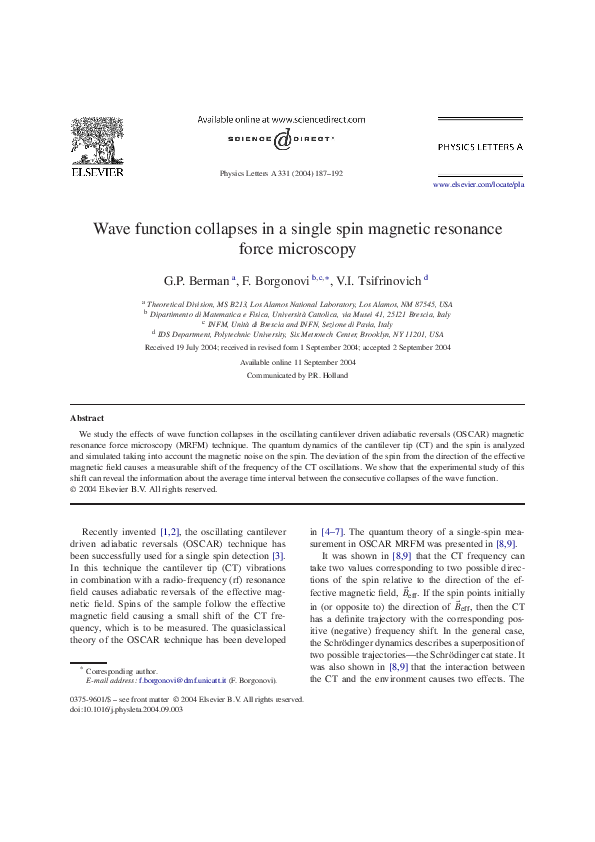 (PDF) Wave function collapses in a single spin magnetic resonance force ...