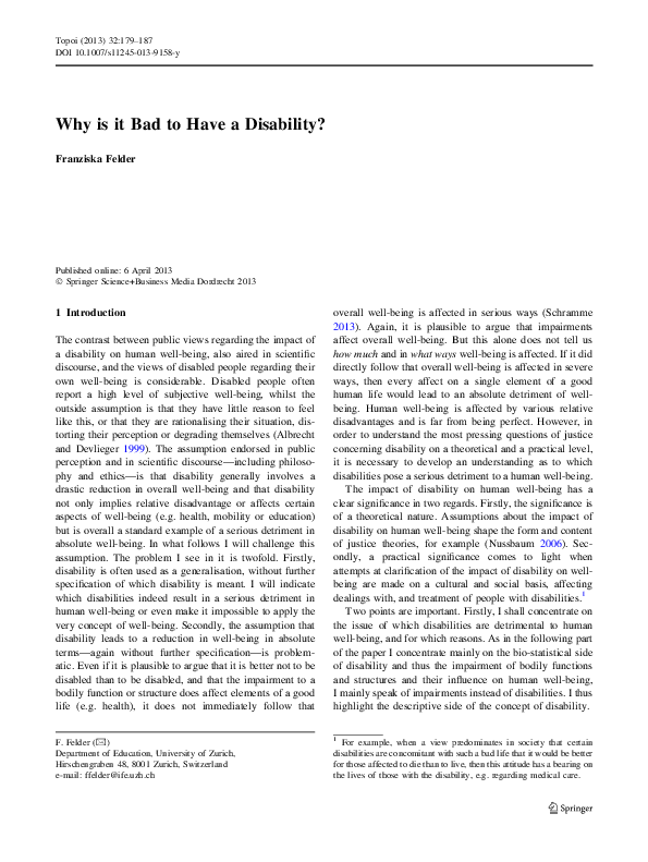 (PDF) Why is it bad to have a disability?