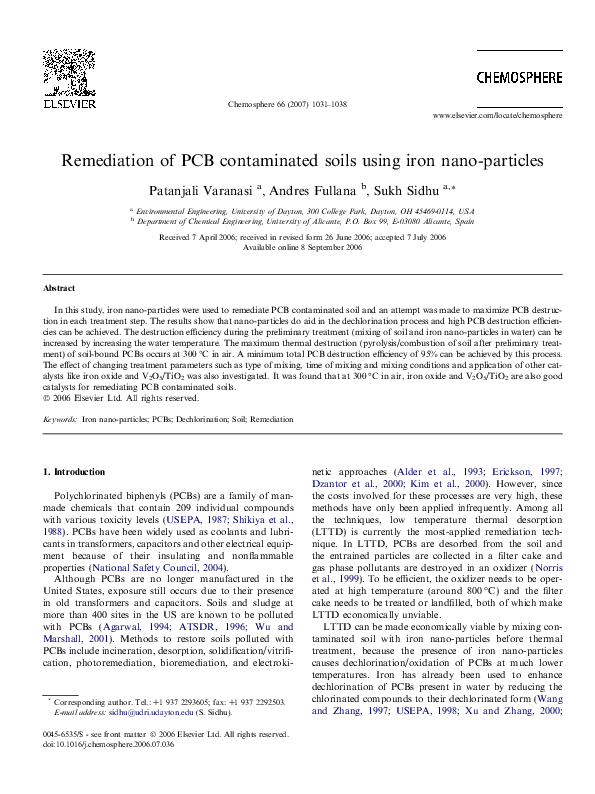 (PDF) Remediation of PCB contaminated soils using iron nano-particles