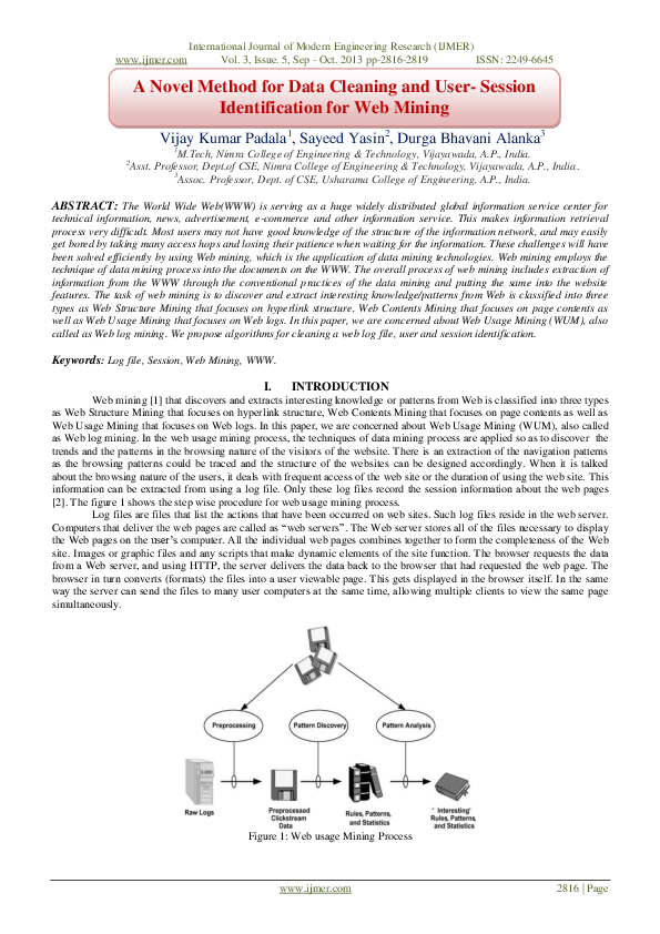 Pdf A Novel Method For Data Cleaning And User Session Identification For Web Mining