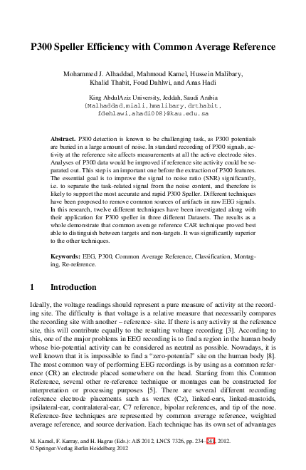 (PDF) P300 Speller Efficiency with Common Average Reference